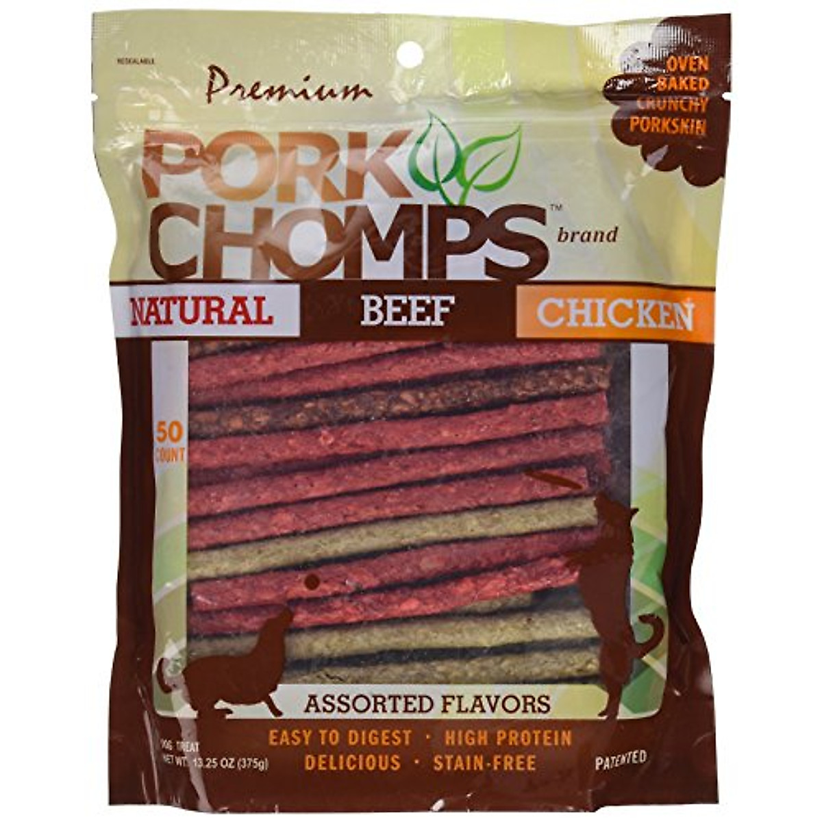 Pork Chomps Dog Chews, 5-inch Munchy Sticks, Assorted Flavors, 50 Count