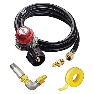 MENSI 10FT 20PSI Adjustable Propane Regulator Hose with Brass Orifice and Air Mixer Kit 150,000 BTU For Fire Pit, Fireplace, Gas Cooker, Smoker, Burner, and Turkey Fryer