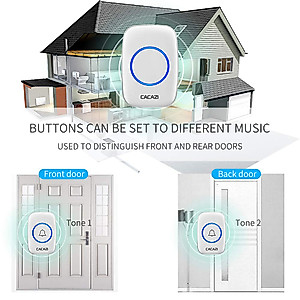 Wireless Doorbell kit, Plug-in Receiver, Waterproof Push Button with 1000 feet Operating Range, 5 Volume Levels, 60 Chimes, LED flash & CD Sound For Home/Office/Classroom Use (1x1 White)