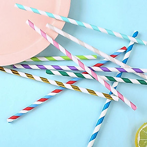 Disposable Straws Eco Friendly Drinking Accessories Natural Paper Material Colorful Stripe Pattern Party Supply(multicolor)