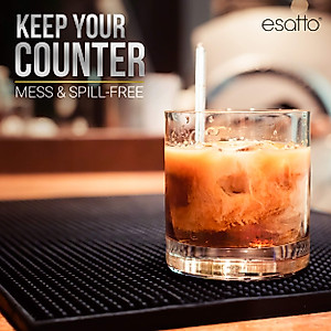 Esatto 12" x 6" Professional Service Mat, Black – Sturdy Thick Durable and Stylish Service Bar Mat for Spills, Coffee, Bars, Restaurants, Counter Top Dish Drying Mat Glass Drying Mat (2 Piece, Black)