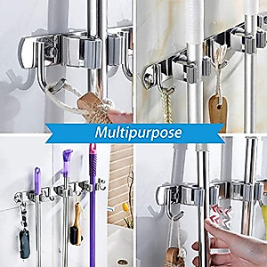 HXcomet Broom Mop Holder, Stainless Steel Wall Mounted Storage Organizer Cleaning Tool for Kitchen, Garage, Garden, Bathroom Organization Storage (3 Racks 4 Hooks)