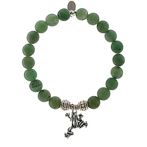 EvaDane Natural Green Aventurine Gemstone Rope Bead Frog Charm Stretch Bracelet - Size 7 Inch (1_GA_S_R_FRO_7)
