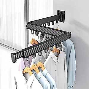 ABMKITCHEN Clothes Drying Rack, Laundry Drying Rack, Wall Mounted Clothes Drying Rack, Collapsible Clothes Hanging Rack, Retractable Clothing Rack 3-Pole, Clothes Rack for (Balcony,Patio,Wardrobe)