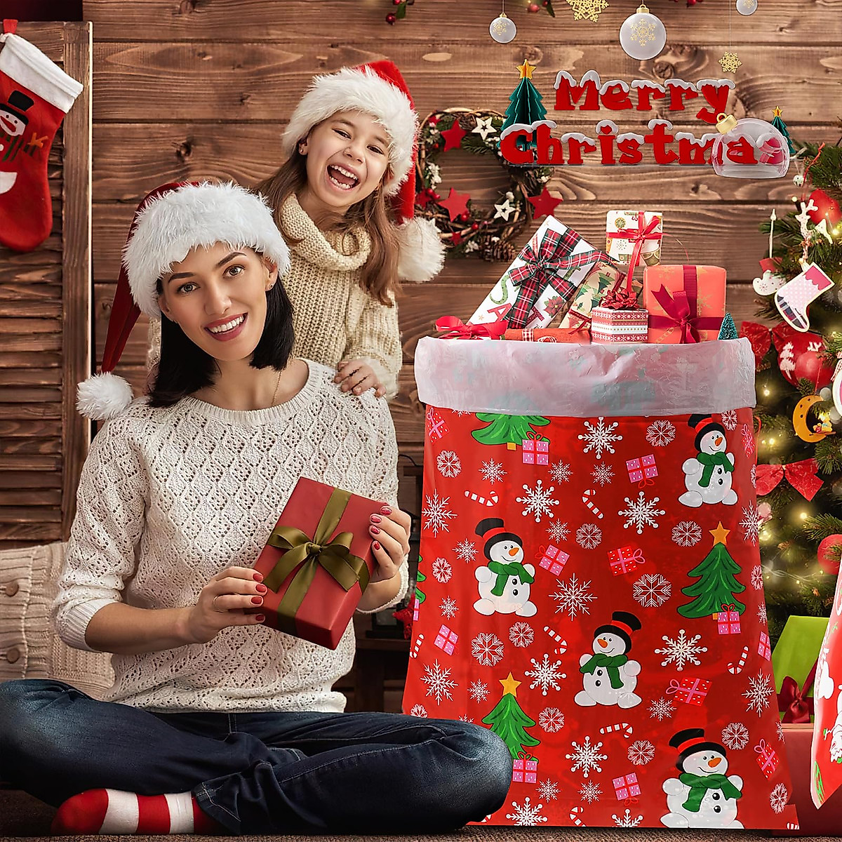 Yunaeduo Extra Large Christmas Gift Bag - 2 Pcs Large Christmas Gift Sacks 56"x36" - Jumbo Christmas Gift Bags for Giant Gifts - Heavy Duty Plastic Christmas Bags - Large Xmas Gift Bags for Presents