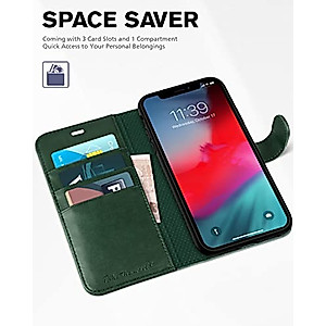 TUCCH Case Wallet for iPhone XR, Stand PU Leather Folio RFID Blocking Credit Card Slot [Wireless Charging] Flip Phone Cover TPU Shockproof Interior Case Compatible with iPhone XR 6.1, Midnight Green
