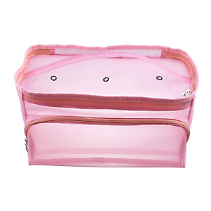 SHINEOFI Needles Organizer Clothes Hanging Rack Stand Organizer Pouch Woven Tote Wool Storage Bag Clear Makeup Bag Organizer Knitting Storage Bag Yarn Hanger Rack Travel Mesh Pink