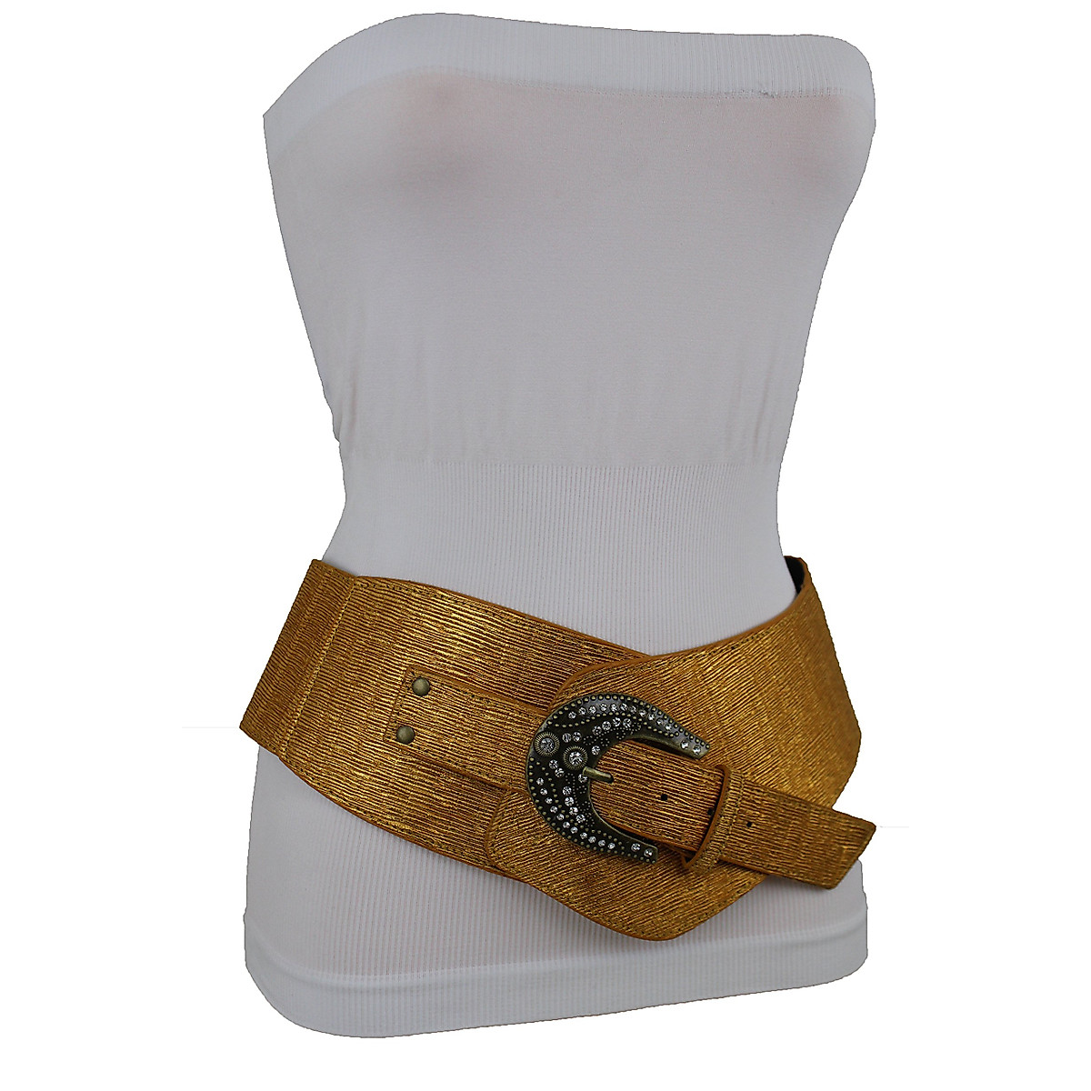 Trendy Fashion Jewelry TFJ Women Wide Western Belt Hip High Waist Faux Leather Dressy M L Metallic Gold