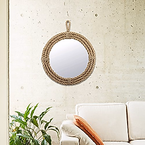 Stonebriar SB-5389A Small Round Wrapped Rope Mirror with Hanging Loop, Vintage Nautical Design, Brown , Tan