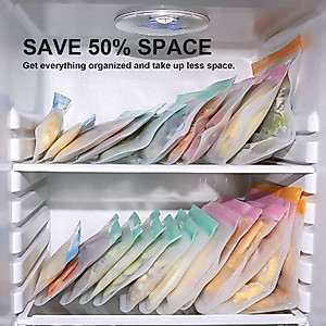 Reusable Food Storage Bags, 8 Pack Reusable Freezer Bags, 4 Leakproof Reusable Sandwich Bags, 4 Reusable Snack Bags, Silicone and Plastic Free Reusable Ziplock Bags for Veggies Fruit Meat Lunch