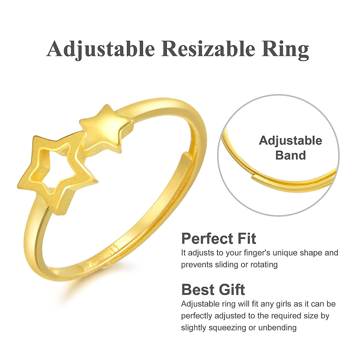 CHOW SANG SANG 999.9 24K Solid Gold Price-by-Weight 2.43g Gold Starry Ring for Women 90219R | Size: Adjustable (15-17MM)