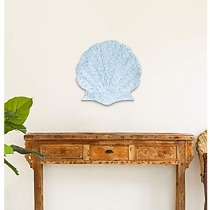 T.I. Design Hand-Carved Coastal Aqua Scallop Shell Beach Wall Decor