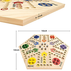 Wooden Board Game, Original Marble Game Board Game Double Sided Painted 2 to 6 Player Fast Track Board Game Wooden with 6 Colors 24 Marbles 6 Dice for Adults Kids Family