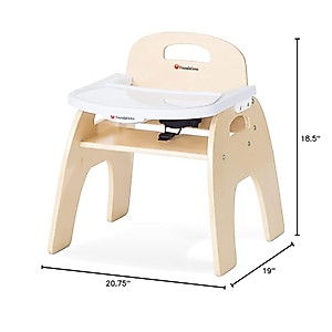 Foundations Easy Serve 11" Wood Feeding Chair for Toddlers, Adjustable Harness, Removable Dishwasher Safe Tray, “No Tip” Base, Baltic Birch Plywood