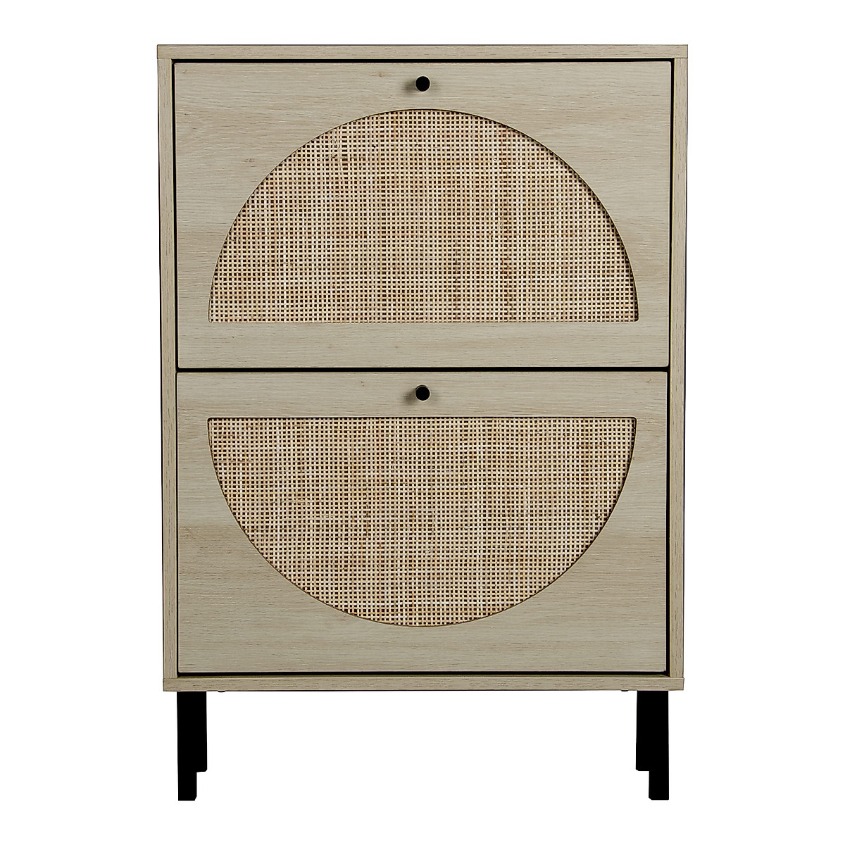 Yoluckea Rattan Shoe Storage Cabinet/Rack with 2 Flip Drawers for Entryway Modern Wooden Free Standing for Heels Slippers Hallway Bedroom Small Space(Natural)