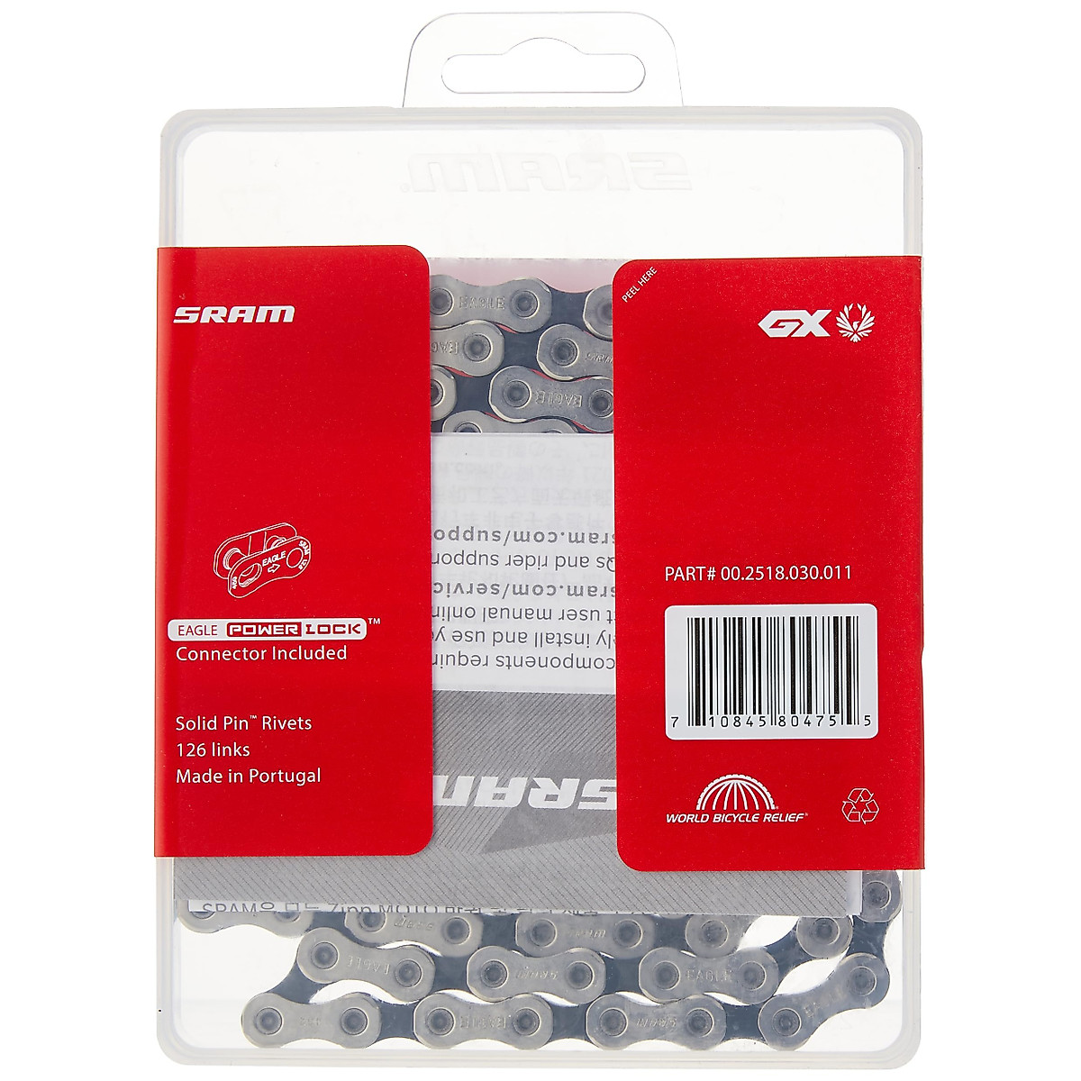 SRAM GX Eagle Hollow Pin 12-Speed Chain 126 links with PowerLock, Silver/Gray