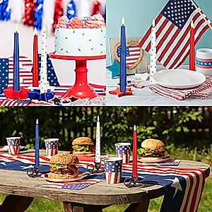 Patriotic Candles, Flameless Taper Candles with 3D Wick, 9.6" Real Wax Red White Star and Blue Candles with Remote and Timer