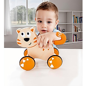 Hape Dante Push and Go | Wooden Push, Release & Go Cat Toddler Toy with Wheels