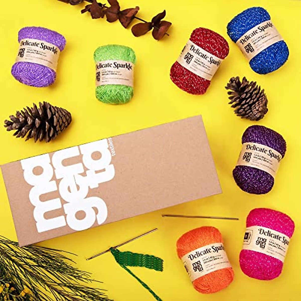 Magenta Textiles Metallic Sparkle Yarn (#1 Superfine) | 10x40g Acrylic Skeins - 2,840 Yards of Multicolor Glitter Yarn with Metallic Flecks for Crocheting | Fingering/Sock Glitter Yarn