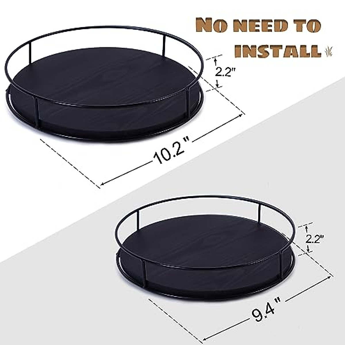 [ 2 Pack ] 9" & 10" Black Wood Lazy Susan Organizers with Steel Sides, Lazy Susan Turntable for Cabinet, Kitchen Turntable Storage for Table, Countertop, Pantry