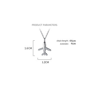 Tiny Crystal Airplane Pendant Necklace for Women Teen Girls 925 Sterling Silver 18K White Gold Plated Huggie Diamond Plane Free Fly Wings Drop Choker Y Necklace Chain Lightweight Fashion Jewelry