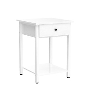 Ecoprsio Nightstand White End Table Side Table with Drawer and Storage Shelf Wood Night Stand Modern Bedside Table for Bedroom, Living Room, Sofa Couch, Hall, Easy Assembly, White
