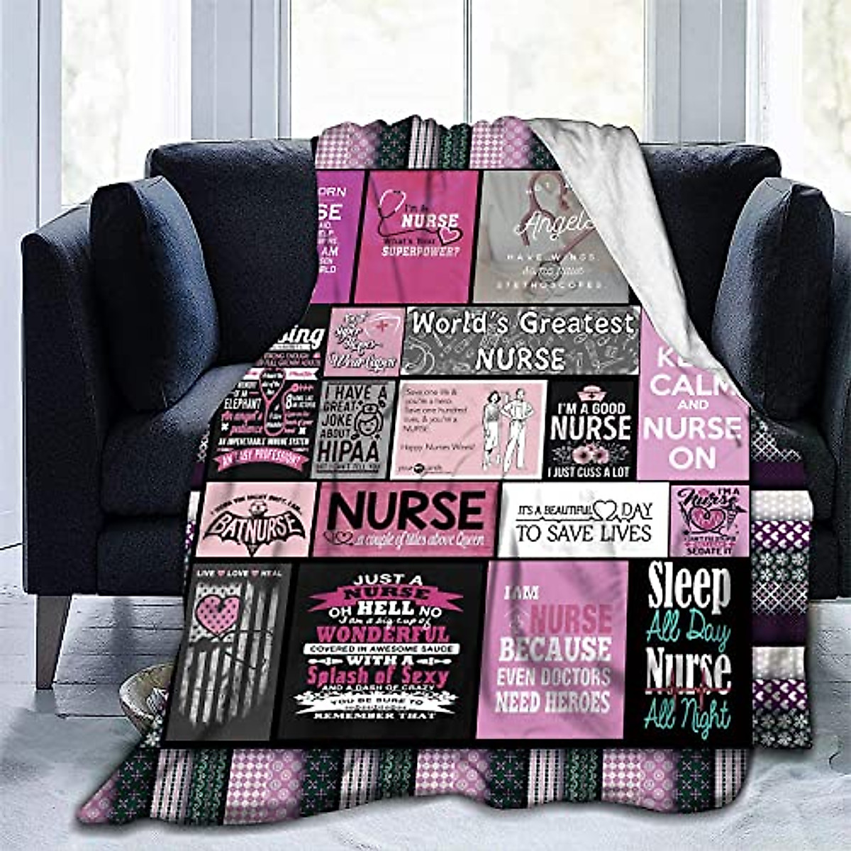 Ultra Soft Nurse Theme Blanket Plush Blanket Gifts for Women Nurses Warm Cozy Throw Blanket for Bed and Couch (Nurse -2,130cm x 150cm(51'' x 59'')