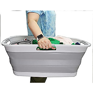 SAMMART 44L Collapsible Plastic Laundry Basket - Foldable Pop Up Storage Container / Organizer - Portable Washing Tub - Space Saving Hamper / Basket, Water Capacity: 35L (1, Grey), Size: 25.4 x 17.3 x 10.2 inches