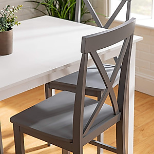 Walker Edison 4 Person Modern Farmhouse Wood Small Dining Table Dining Room Kitchen Table Set Dining 4 X Chairs Set, 48 Inch, White and Grey