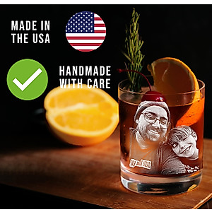 Personalized Etched 11oz Whiskey Glass – Customized Gifts for Men Him, Custom Engraved Photo Picture, Unique Birthday Anniversary Wedding Gift Ideas, Husband Boyfriend Dad Father Brother Son, Photo
