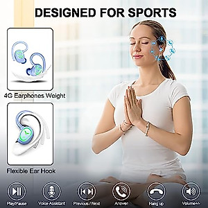 Wireless Earbud Bluetooth 5.3 Headphones Sport Earphones in Ear 48H Playback Stereo Noise Cancelling Earbud with Dual Mic LED Display, Over-Ear Earhooks Ear Buds IP7 Waterproof Headset for Running Gym