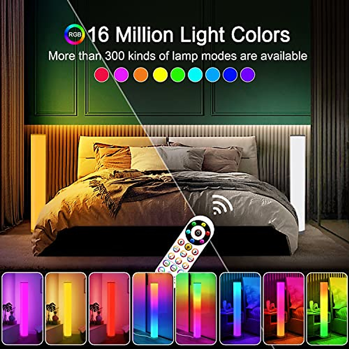 Marlrin 2-Pack RGB Corner Floor Lamp for Living Room APP Smart Music Sync Color Changing LED Lights Bedroom Colorful Decoration Lamp Soft Mood Lighting Dimmable with Remote Control
