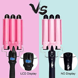 3 Barrel Curling Iron Hair Crimper: Aleath Dual Voltage Three Barrels Hair Waver - 1 inch Curler Wand