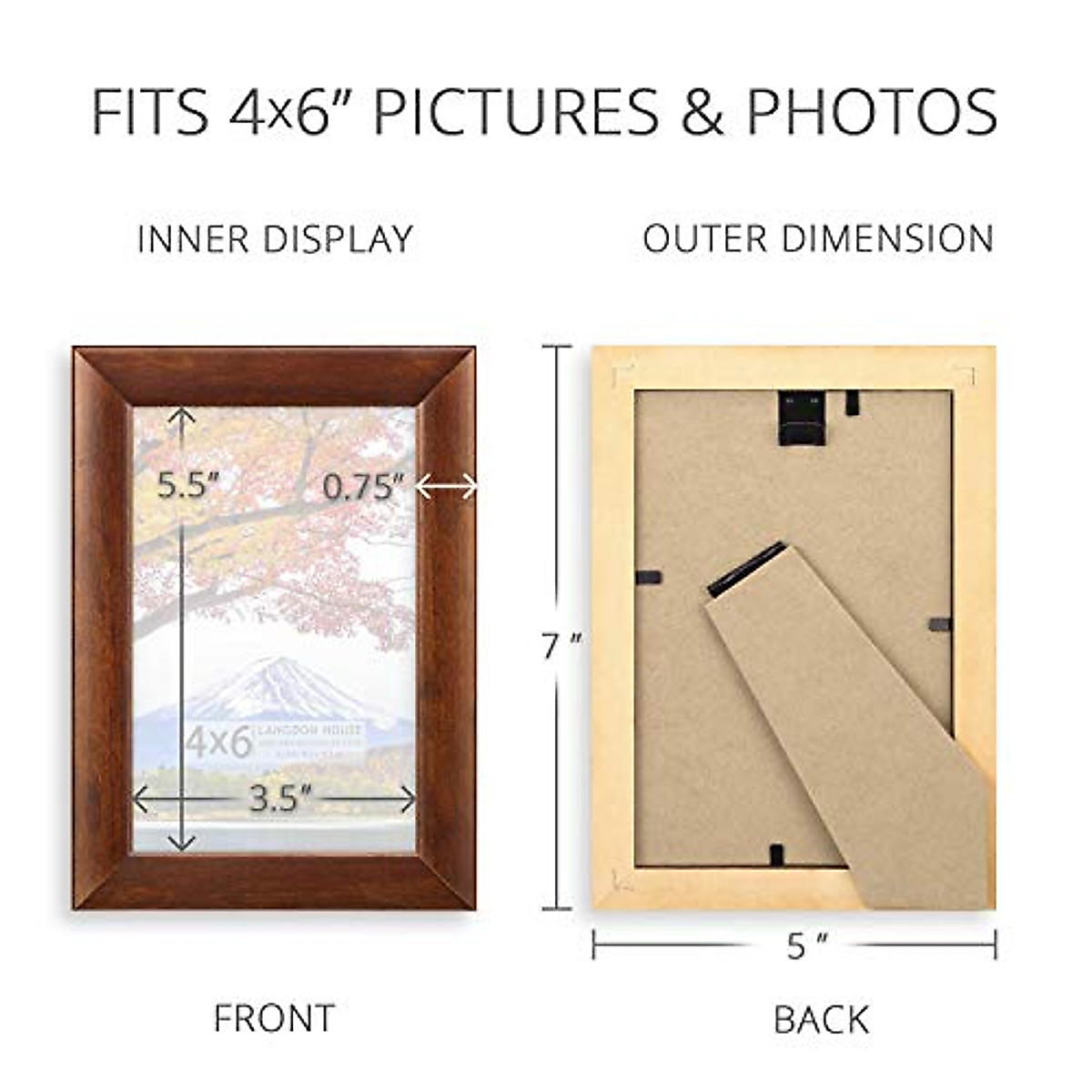 Langdon House 4x6 Picture Frames (Cherry Stained, 3 Pack), Solid Wood 4 x 6 Traditional Photo Frames with Wall Mount Hooks and Table Top Easel, Crestwood Collection