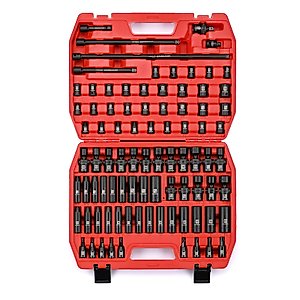 MIXPOWER 3/8'' Drive Master Impact Socket Set, 87-Piece Deep & Standard SAE and Metric,CR-MO, 1/4-Inch to 3/4-Inch and 6-19 mm, Impact Universal Sockets, Inverted Star Sockets, Extension Bar & Adapter