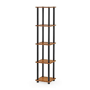 Furinno (99557LC/BK Turn-N-Tube 4-Tier Multipurpose Shelf Display Rack - Light Cherry/Black & Turn-N-Tube 5-Tier Corner Square Rack Display Shelf, Round, Light Cherry/Black