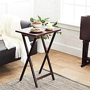 Amazon Basics Classic TV Dinner Folding Trays with Storage Rack - 4-Pack, Espresso