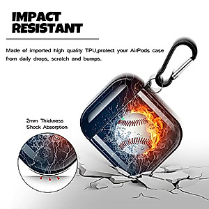 Black AirPods Case Cover,Soft AirPods Case 2&1 Shockproof Silicone Waterproof Protective AirPods Skin Protective Case for Airpods 1st/2nd Charging Case for iPhone 11/12/XR/7/7P (Baseball)