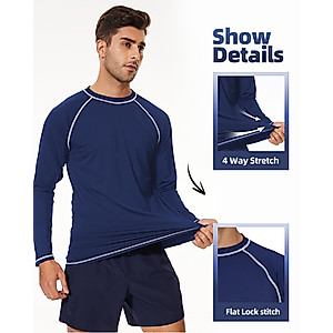 Arcweg Rashguard Men Long Sleeves Diving UV Protection UPF 50+ Elastic Rash Vest Loose Fit Top Swimming Quick Drying Surfing Pool T-Shirt Sports Top Rashie XL (US) Dark Blue