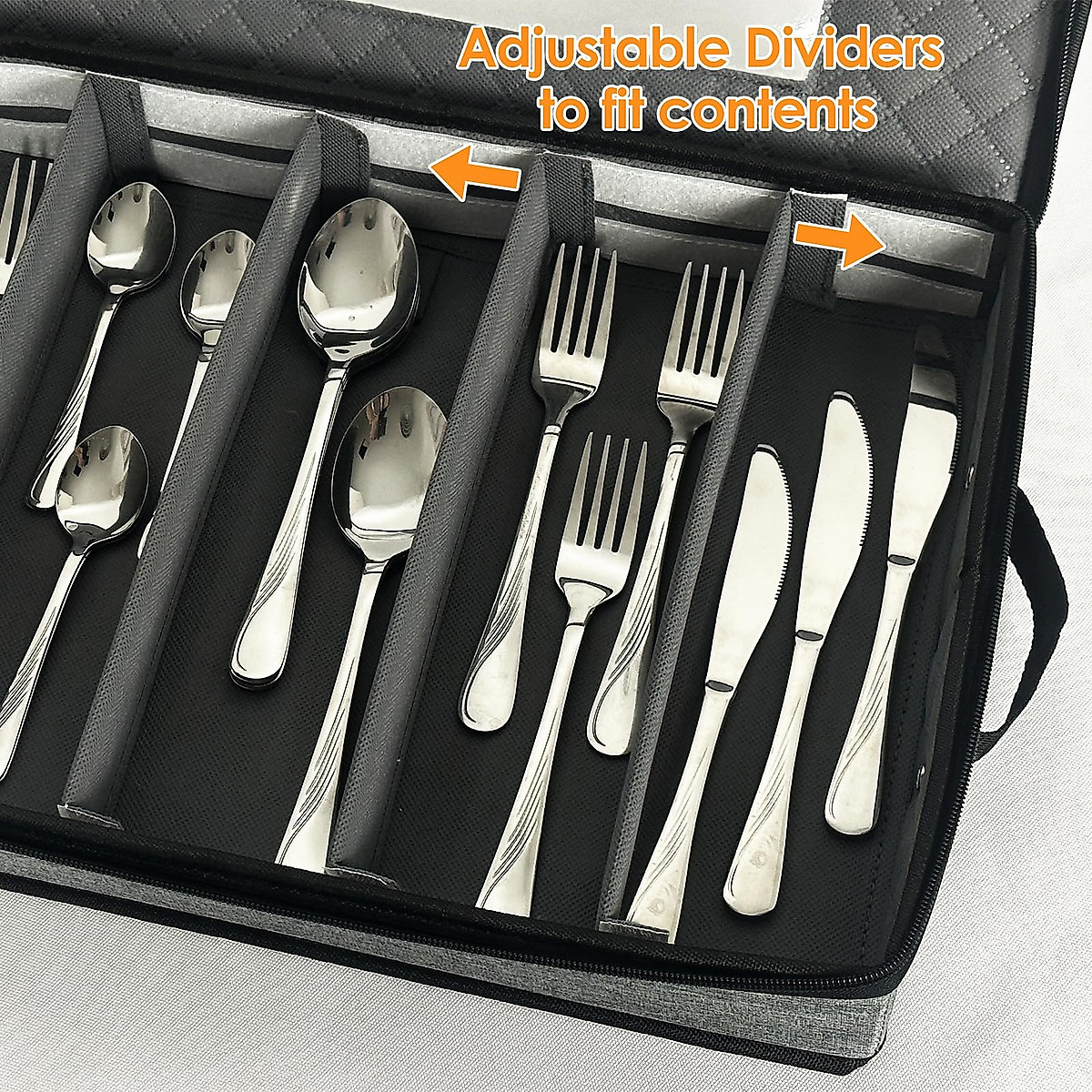 VERONLY Silverware Storage Box - Flatware Case Chest Box, 5 Compartment Tableware Cutlery Container with Removable PVC Lid and Easy to Carry Handles,Large Capacity Utensils(Light Grey)