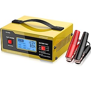 AUTOUTLET 6/8/12/14/16/24V Battery Charger Automotive Smart Car Battery Charger and Trickle Maintainer 0-10A Fully Automatic with Cable Clamps