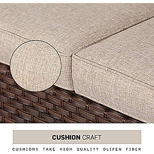 Patiomore 4-Piece Outdoor Furniture Patio Conversation Set All Weather PE Wicker Sofa Set with Glass Coffee Table, Brown