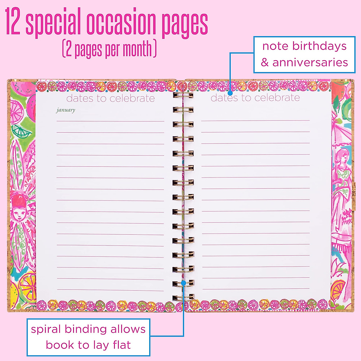 Lilly Pulitzer Address Book with Alphabetical Tabs, Cork Cover Phone Book, Spiral Address Book with 146 Contact Pages and A-Z Laminated Tabs, Walking on Sunshine