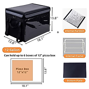 Insulated Bags For Food Delivery XL - 18.1" x 13.8" x 13.8", Commercial Insulated Food Delivery Bag w/ Divider, Waterproof & Foldable Catering Bag Food Deliveries, Delivery Pizza Bags 12 Inches