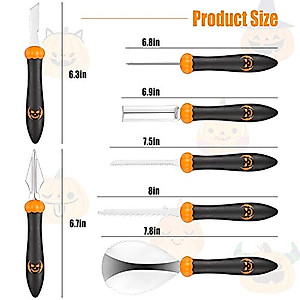 KDKD Pumpkin Carving Kit 7Pcs Halloween Professional Sculpting, Cutting and Carving Knife Supplies for Jack-O-Lanterns,Balck Easy Grip handle with Orange Pumpkin Pattern.
