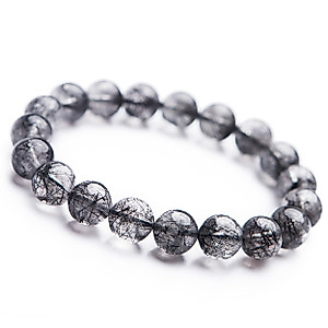 LiZiFang Brazil Natural Black Rutilated Quartz Crystal Round Bead Bracelet 10mm