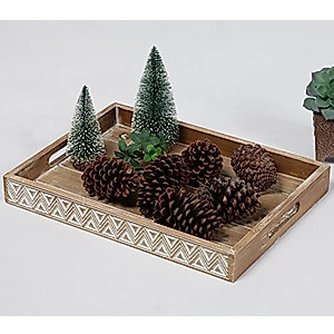 Dugunusu Farmhouse Wood Decorative Tray 16''X12'', Rustic Serving Tray, Tray for Ottoman, Coffee Table, Kitchen Counter, Crafts, Display (Rectangle Brown)