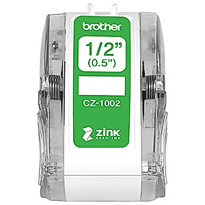 Brother Genuine CZ-1002 Continuous Length ½” (0.5”) 12mm Wide x 16.4 ft. (5 m) Long Label roll Featuring Zink Zero Ink Technology