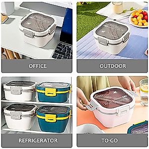 Temiminime Salad Lunch Containers for Adults with Portable Bag,60oz/1.7L Large Plastic Salad Bowls for Lunch, BPA-Free, 4-Compartment Tray & a Sauce Cup, Lid with Dual-Latches, White