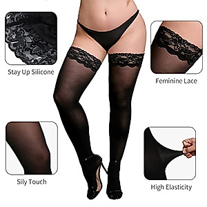 MANZI 2 Pairs Thigh High Stockings Plus Size Lingerie Pantyhose for Curve Women Black 3X-Large-4X-Large